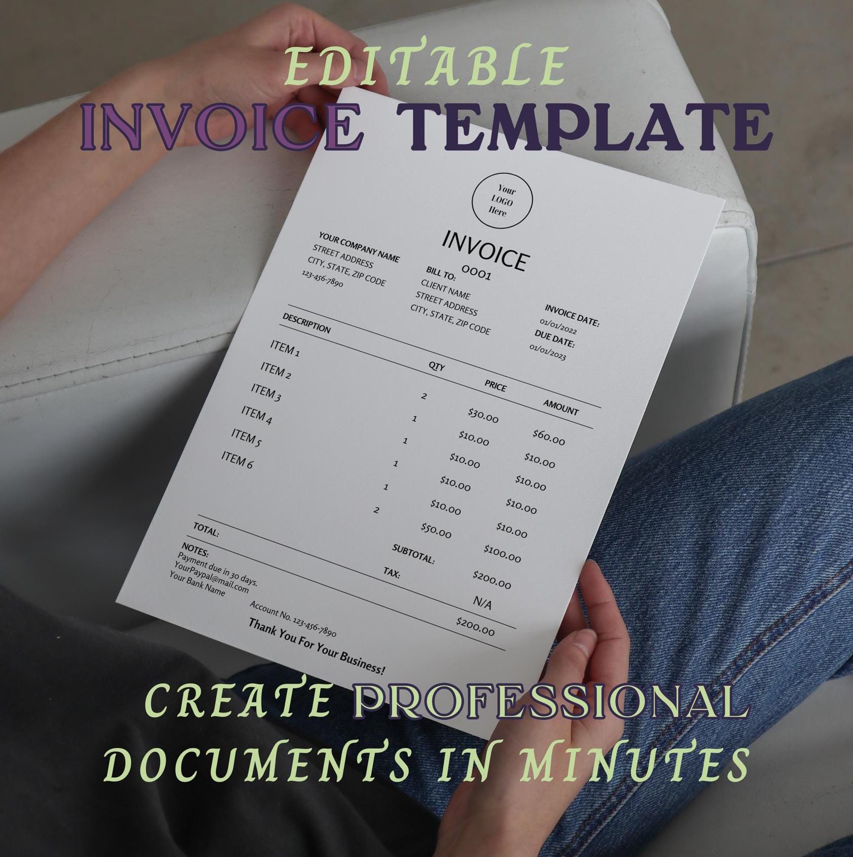 Minimal Business Invoice Template Word Google Docs Craft Order Form Te ...