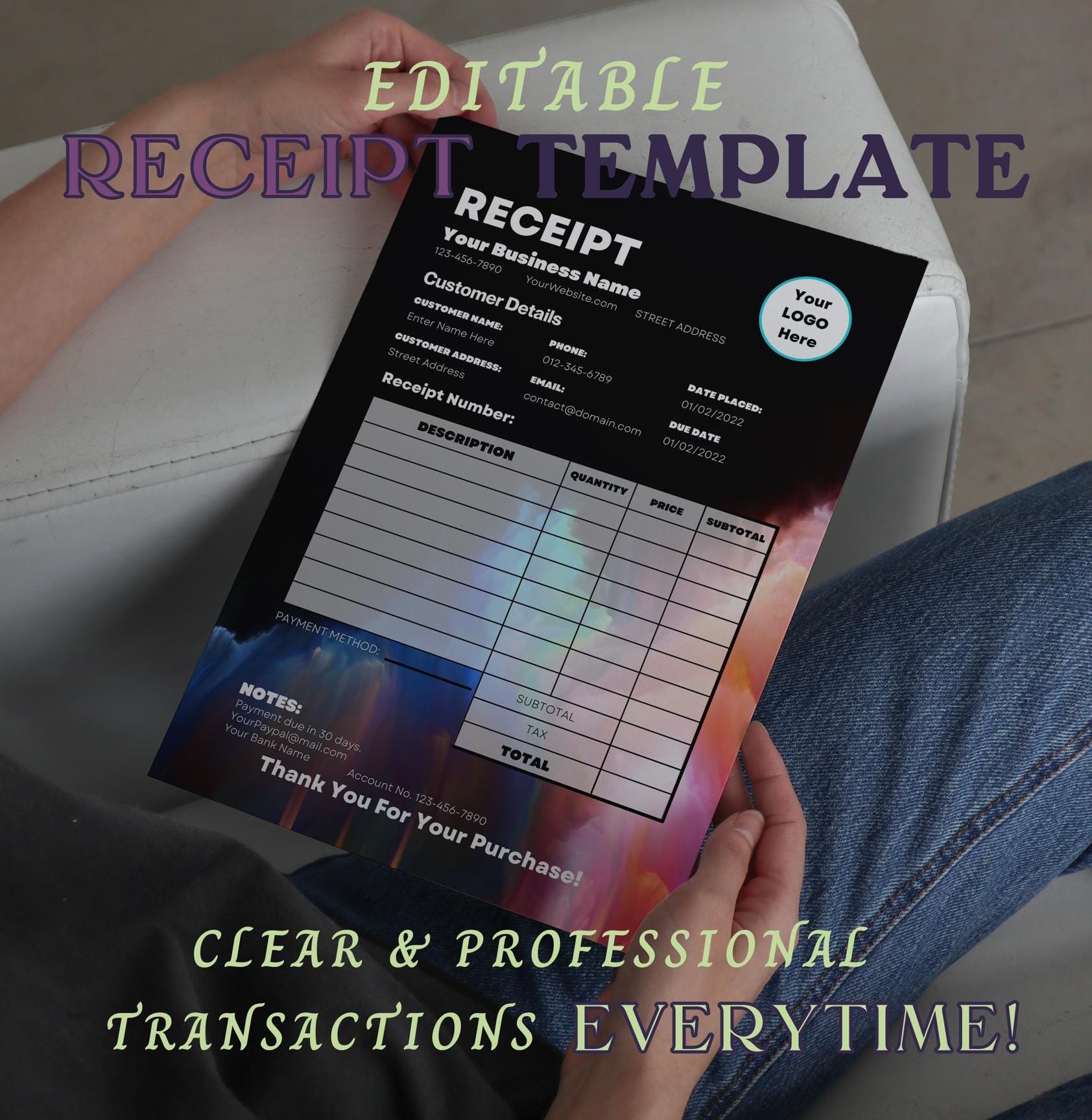 Creative Pastel Rainbow Small Business Receipt Template – ThisisCandA